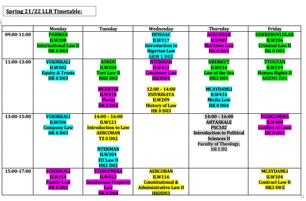 LL.B Program Timetable – Spring Term 2021/2022 – NEU – Faculty of Law ...