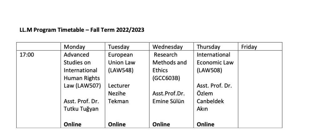 LL.M Courses Timetable – Fall Term 2022/2023 – NEU – Faculty of Law ...