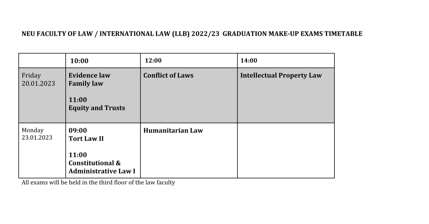 Graduation Make-up Exams Timetable 2022/2023 Fall – NEU – Faculty of ...