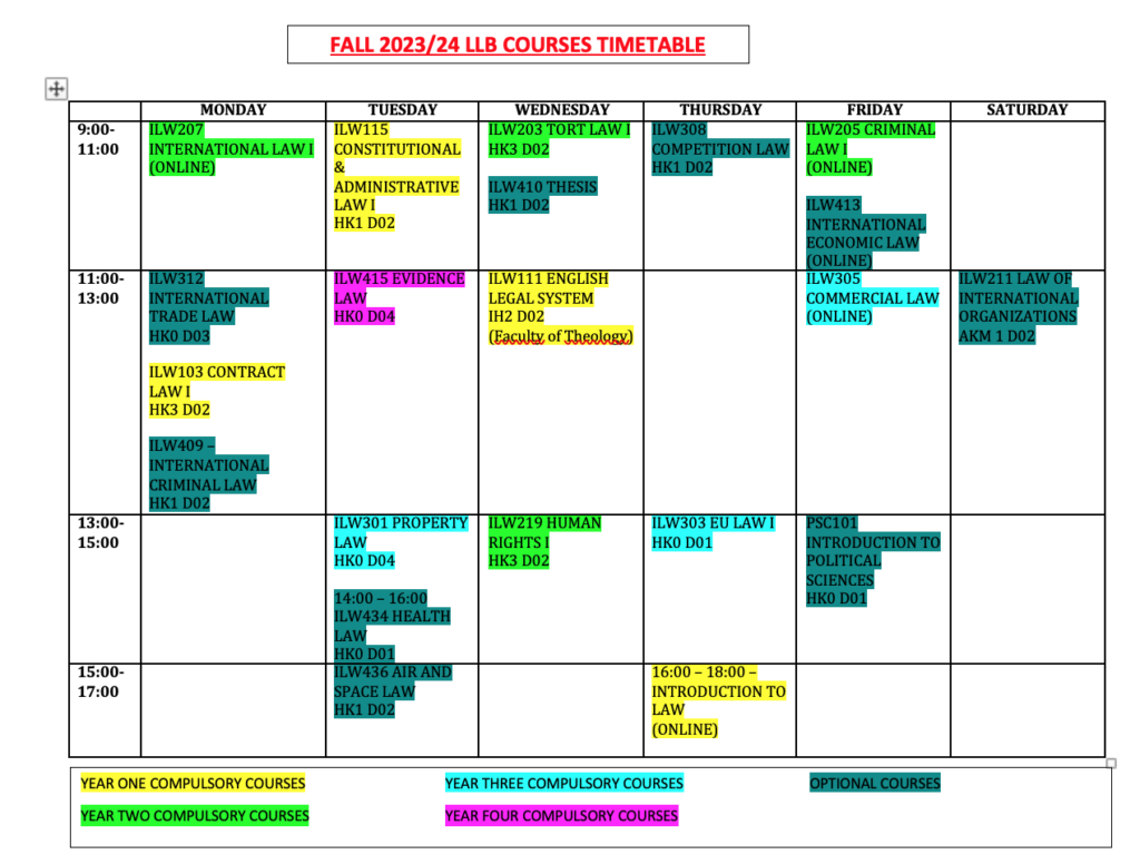 LL.B Law Program Timetable – Fall 2023/2024 – NEU – Faculty of Law ...